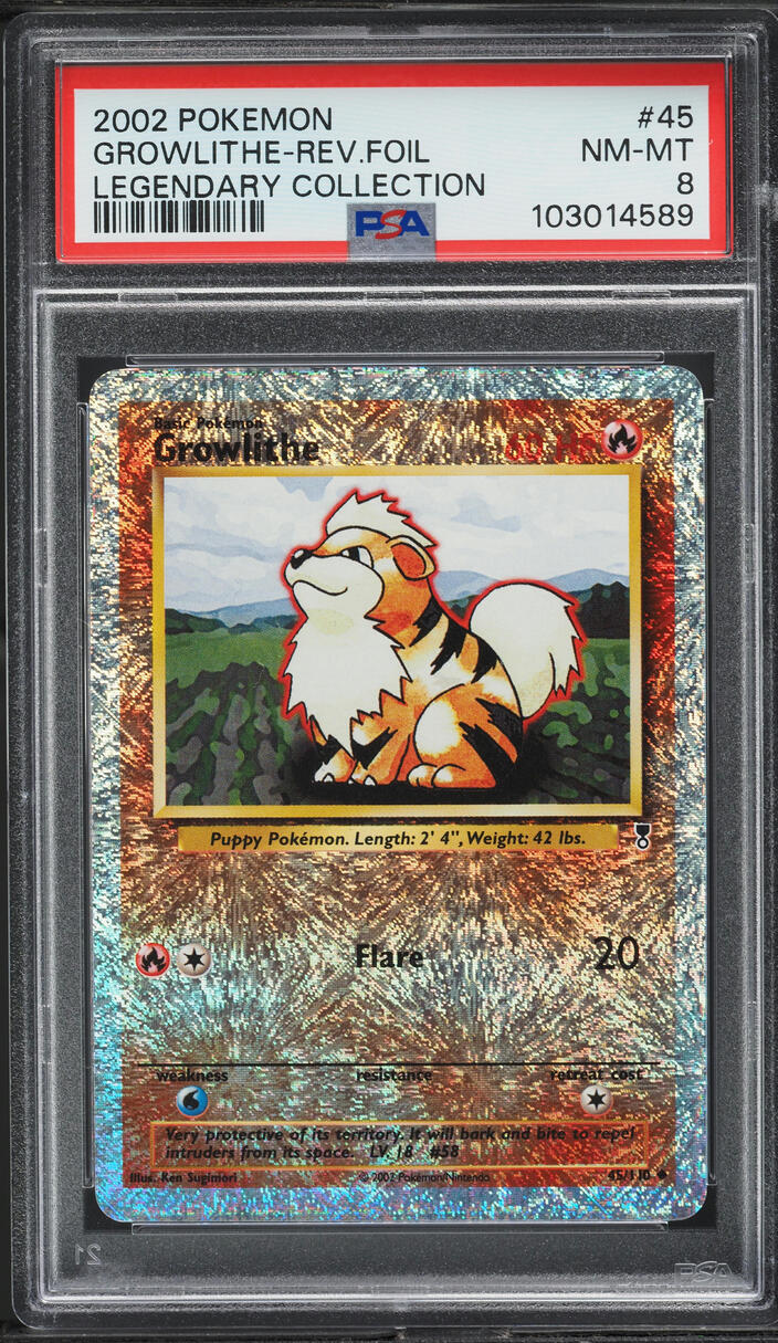 2002 Pokemon Legendary Collection Reverse Holo Growlithe #45 PSA 8 NM ...