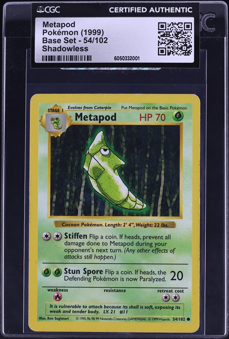 1999 Pokemon Base Set Shadowless Metapod #54 CGC AUTH on Fanatics Collect