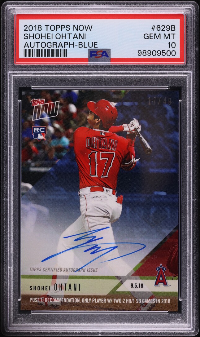 2018 Topps Now Blue Shohei Ohtani ROOKIE AUTO JSY # 17/49 #629B PSA 10 ...