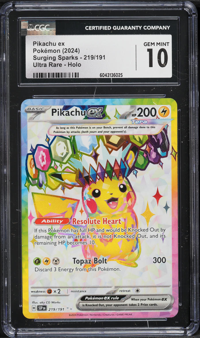 2024 Pokemon SV Surging Sparks Full Art Pikachu ex #219 CGC 10 GEM MINT ...