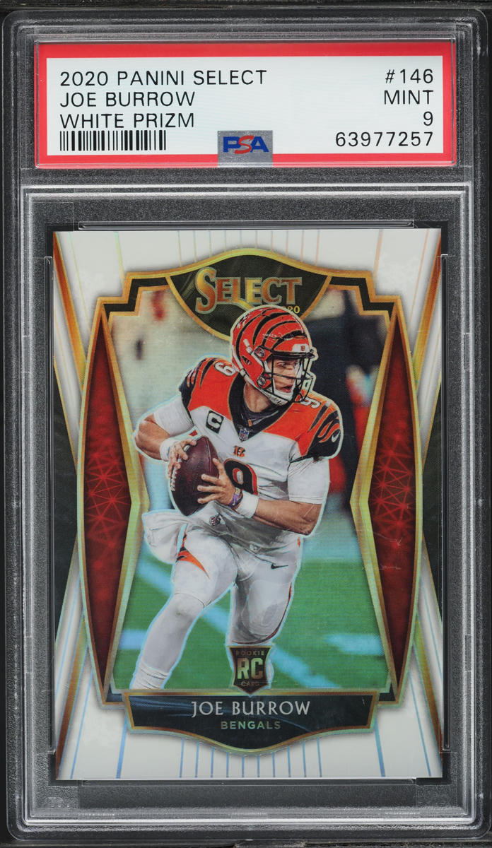 2020 Select Premier Level White Prizm Joe Burrow ROOKIE /35 #146 PSA 9 ...