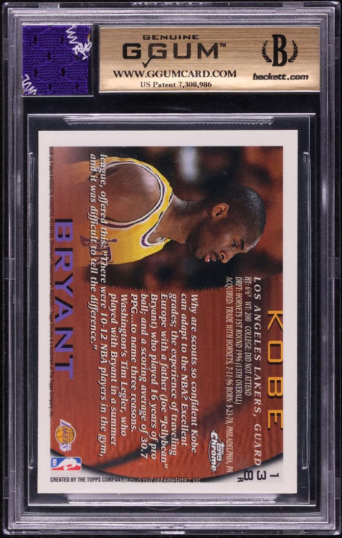 1996 Topps Chrome Refractor Kobe Bryant ROOKIE PATCH #138 BGS 9.5 GEM ...
