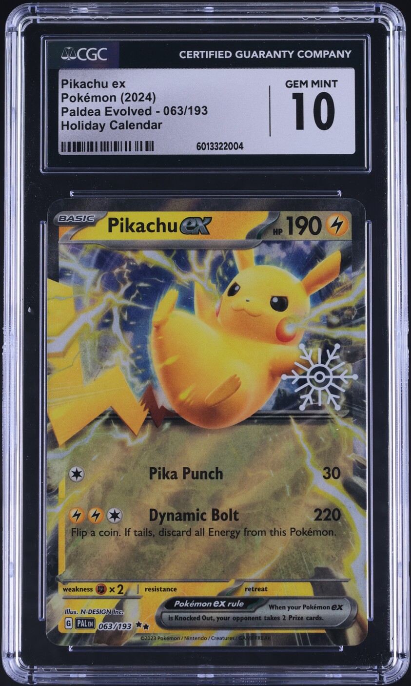 2024 Pokemon Paldea Evolved Holiday Calendar Pikachu ex #63 CGC 10 GEM MINT on Fanatics Collect