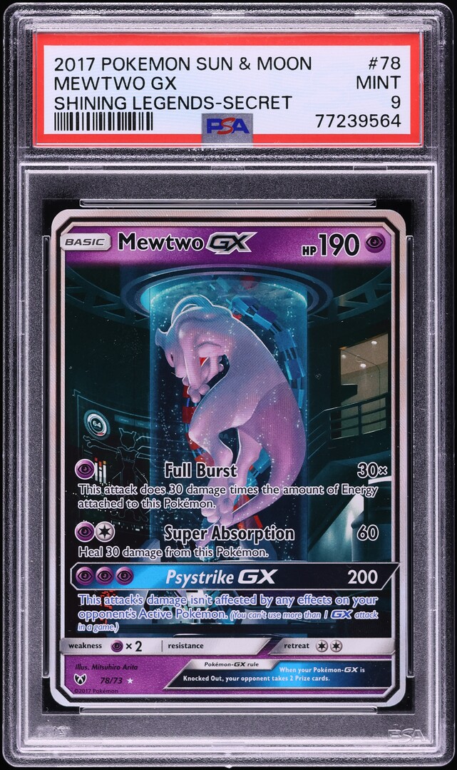 2017 Pokemon Sun & Moon Shining Legends Alt Art Mewtwo GX #78 PSA 9 ...
