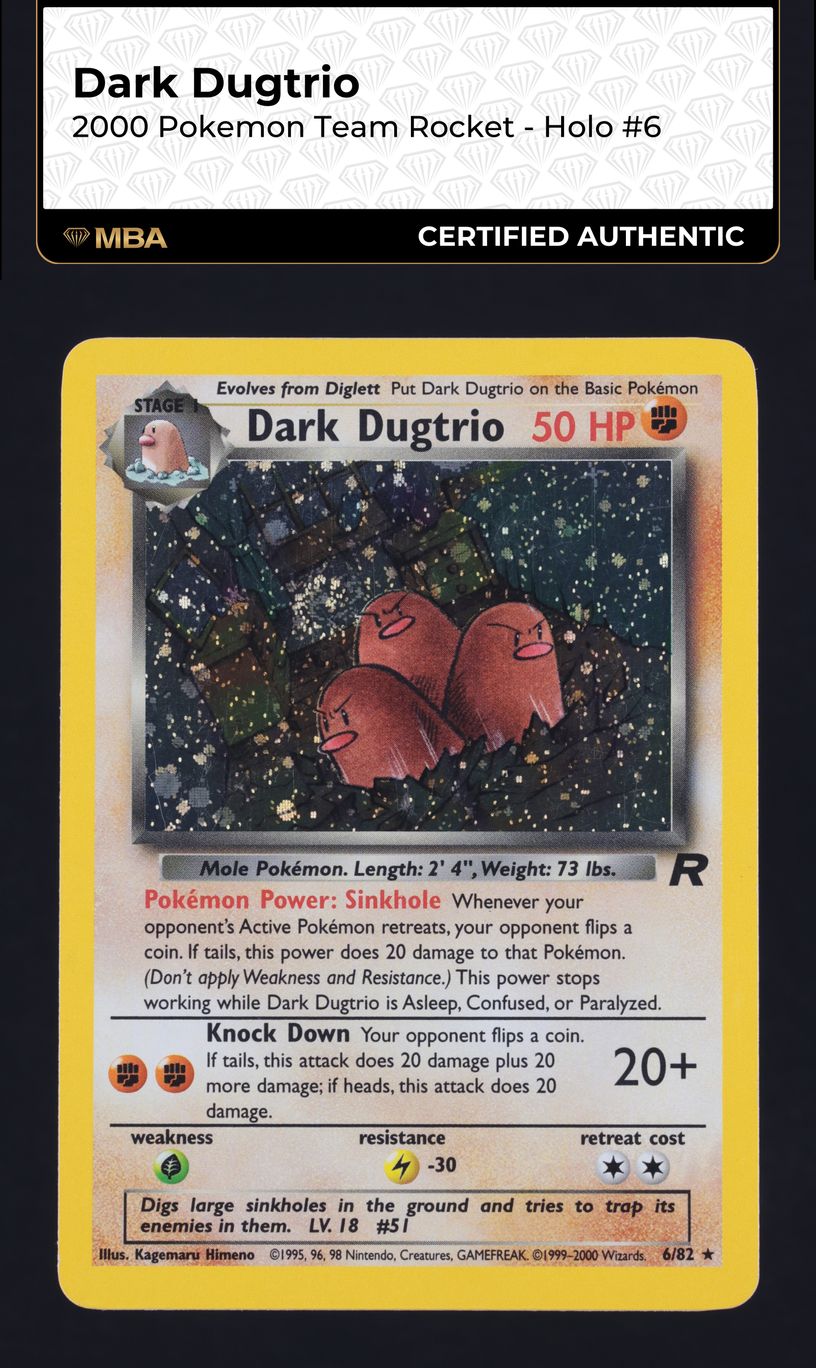 2000 Pokemon Team Rocket Holo Dark Dugtrio #6 MBA AUTH on Fanatics Collect