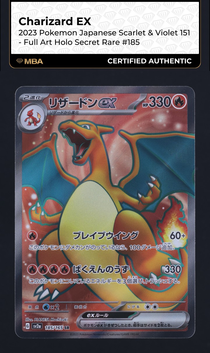 2023 Pokemon Japanese Scarlet & Violet 151 Full Art Charizard ex #185 MBA AUTH on Fanatics Collect