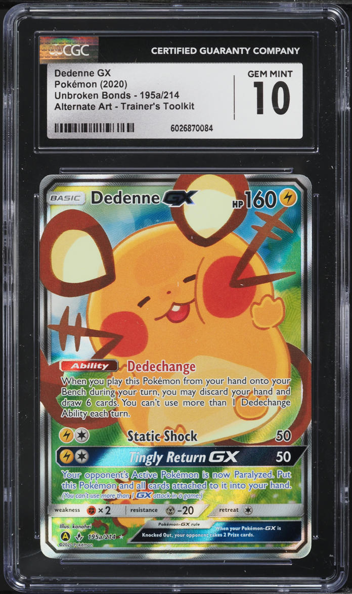 2020 Pokemon SM Unbroken Bonds Trainer's Toolkit Alt Art Dedenne GX #195a CGC 10 on Fanatics Collect