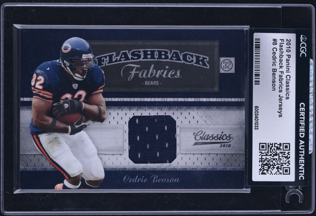 2010 Panini Classics Flashback Cedric Benson GAME WORN PATCH /500 #8 ...