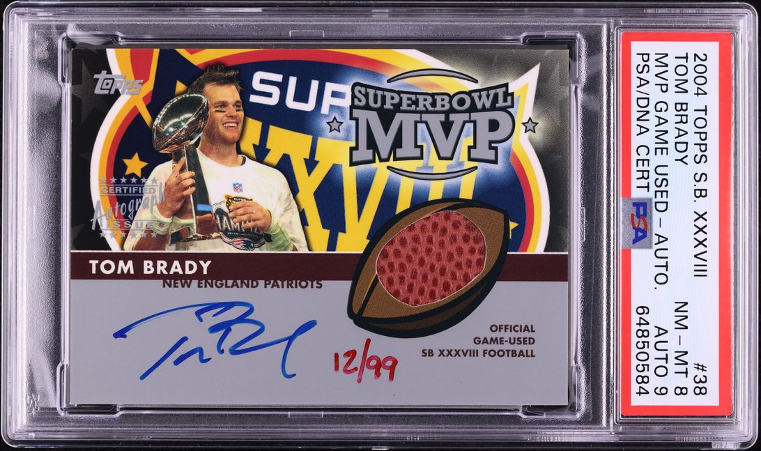 2004 Topps Super Bowl XXXVIII MVP Tom Brady RELIC AUTO DNA 9 JSY # 12/99 PSA 8 on Fanatics Collect