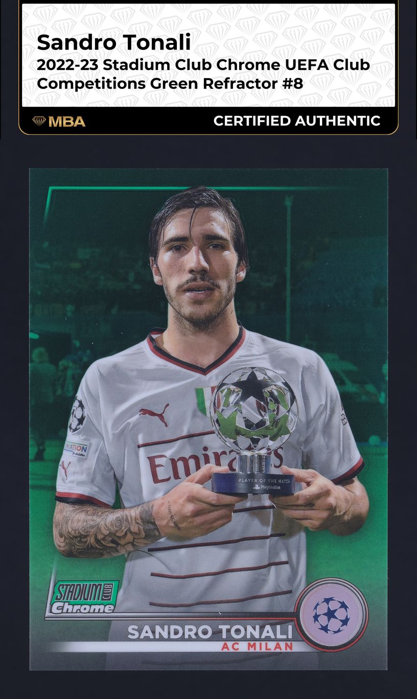 2022 Stadium Club Chrome UEFA Club Green Refractor Sandro Tonali /99 #8 MBA AUTH on Fanatics Collect