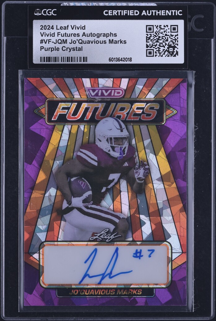 2024 Leaf Vivid Purple Crystal Jo'Quavious Marks ROOKIE AUTO 2/2 CGC ...