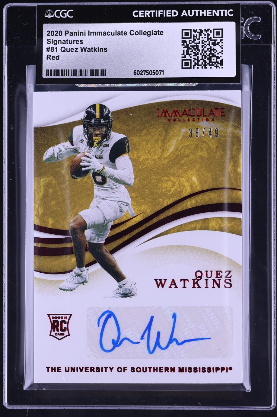 2020 Immaculate Collection Collegiate Red Quez Watkins RC AUTO /49 #81 ...
