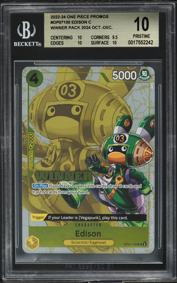 2022 One Piece Promo Winner Pack Edison #OP07-100 BGS 10 PRISTINE on ...