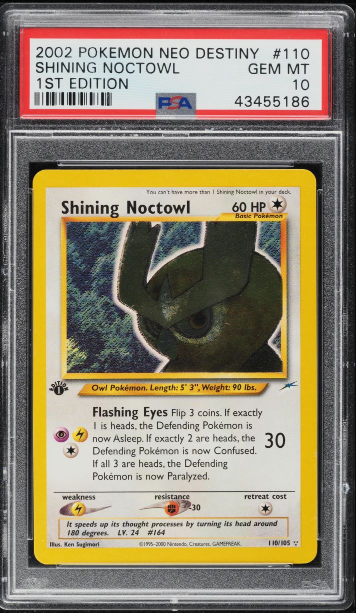 2002 Pokemon Neo Destiny 1st Edition Shining Noctowl #110 PSA 10 GEM ...