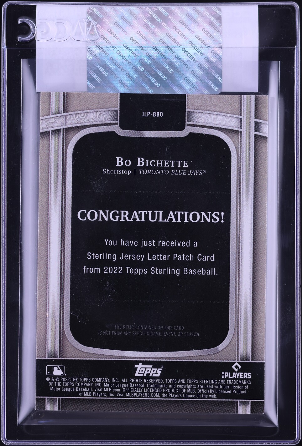 2022 Topps Sterling Jersey Letter Patches Bo Bichette PATCH #JLP-BBO ...