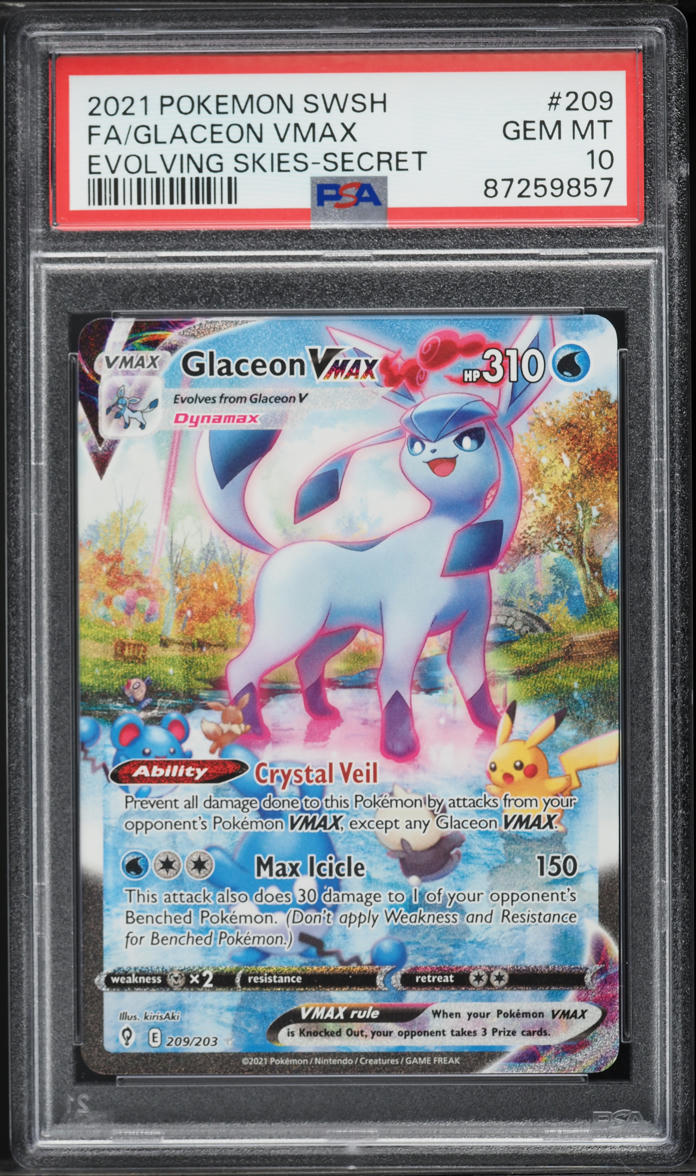 2021 Pokemon Sword & Shield Evolving Skies Alt Art Glaceon VMAX #209 ...