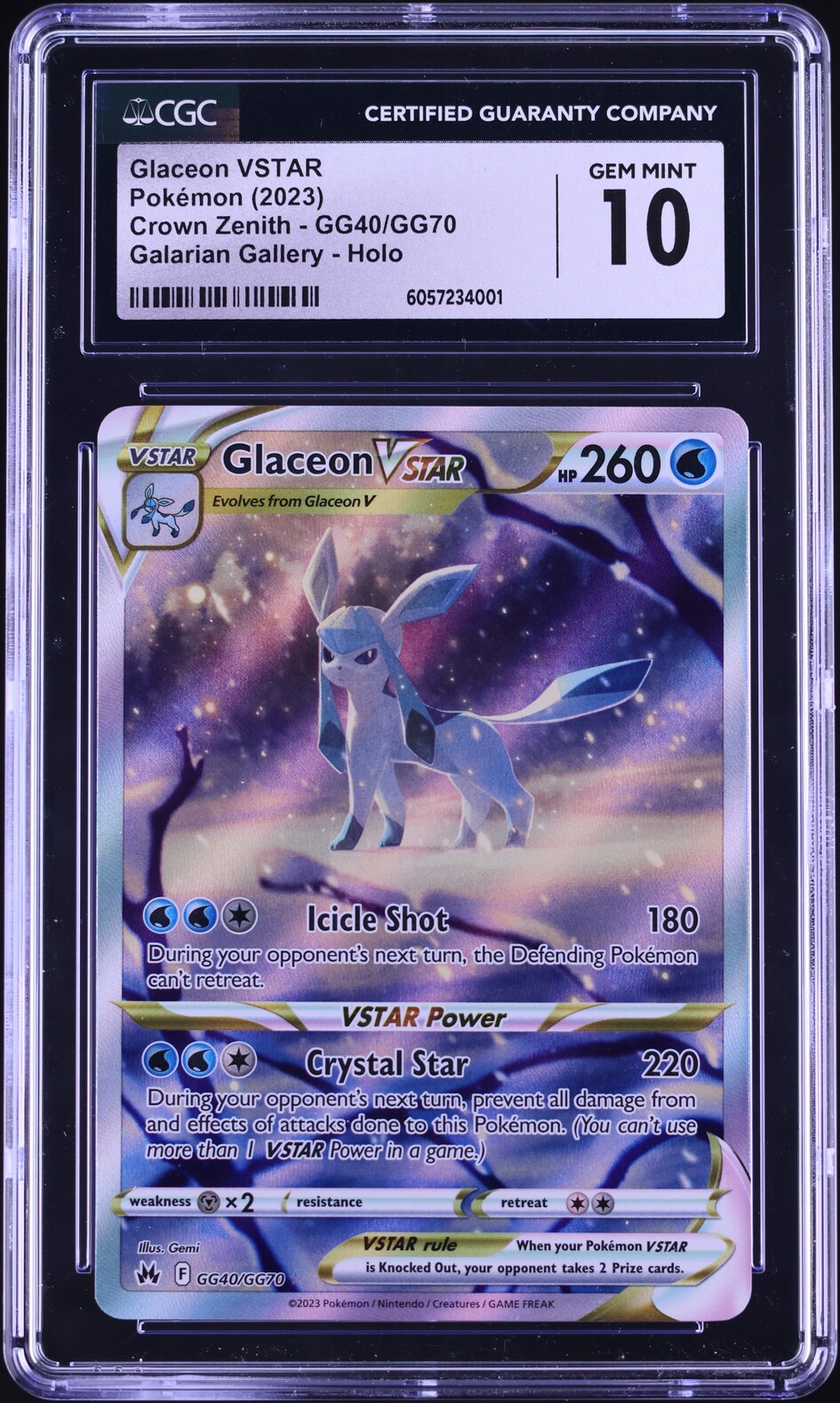 2023 Pokemon SWSH Crown Zenith Alt Art Glaceon VSTAR #GG40 CGC 10 GEM ...