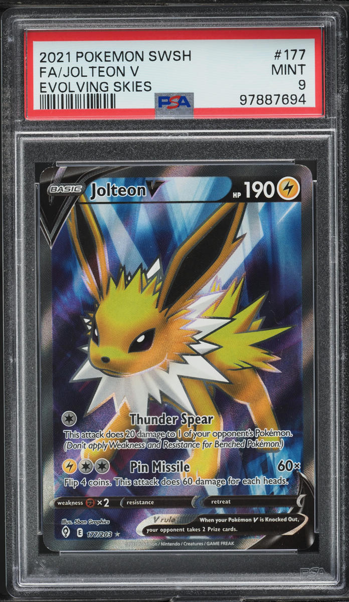 2021 Pokemon Sword & Shield Evolving Skies Full Art Jolteon V #177 PSA 9 MINT on Fanatics Collect
