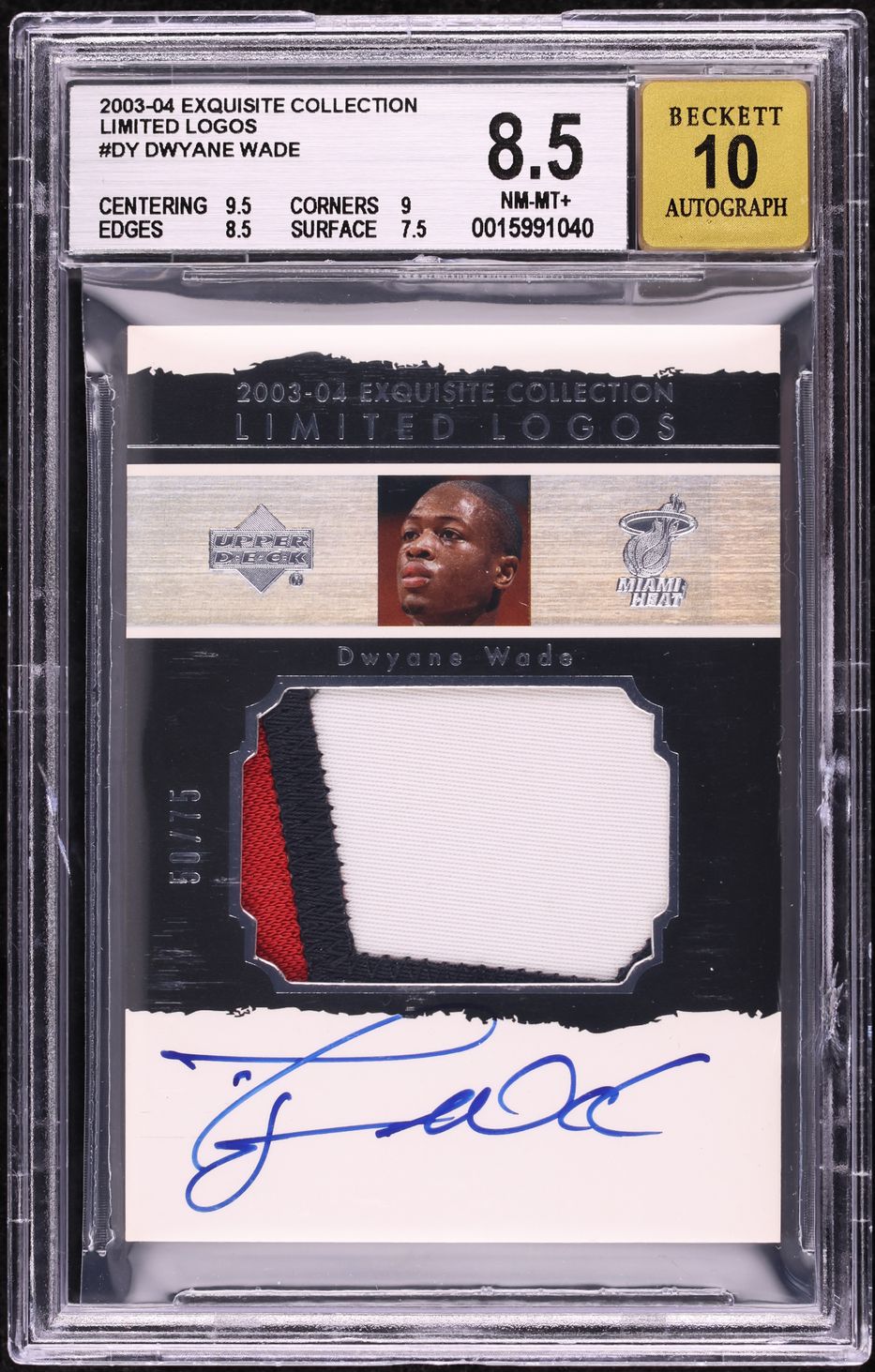 2003 Exquisite Collection Limited Logos Dwyane Wade RC PATCH AUTO /75 BGS 8.5 on Fanatics Collect
