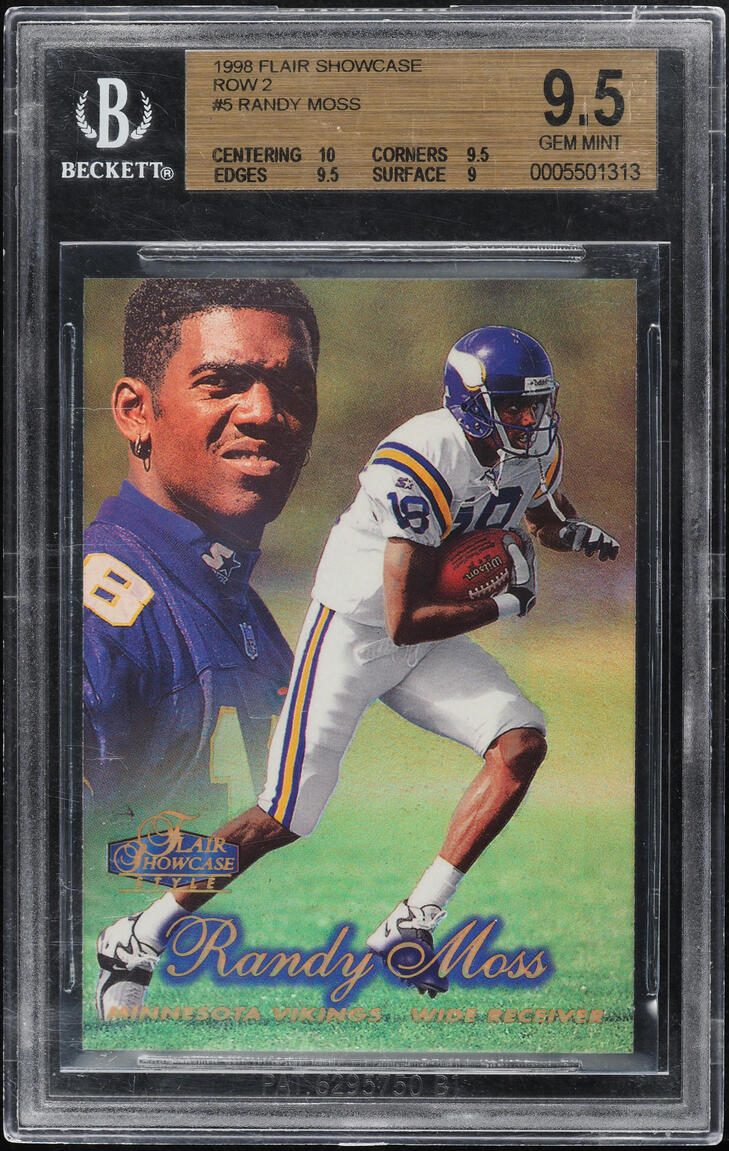 1998 Flair Showcase Row 2 Randy Moss ROOKIE #5 BGS 9.5 GEM MINT on ...