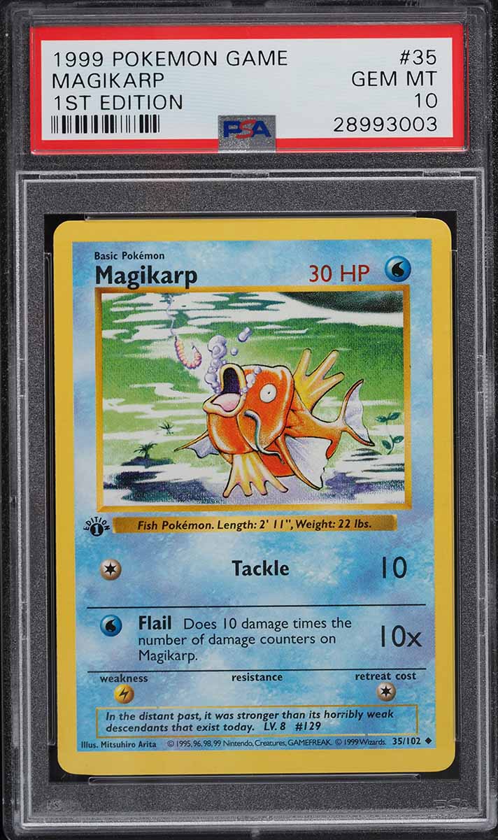 1999 Pokemon Base Set Shadowless 1st Edition Magikarp #35 PSA 10 GEM ...
