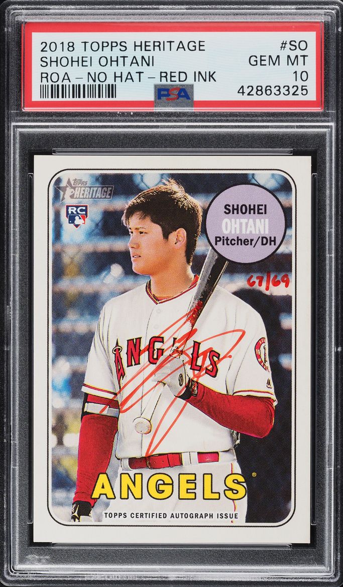 2018 Topps Heritage Real One Red Ink Shohei Ohtani ROOKIE AUTO /69 PSA ...