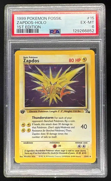 1999 Pokemon Fossil 1st Edition #15/62 Zapdos PSA 6 on Fanatics Collect