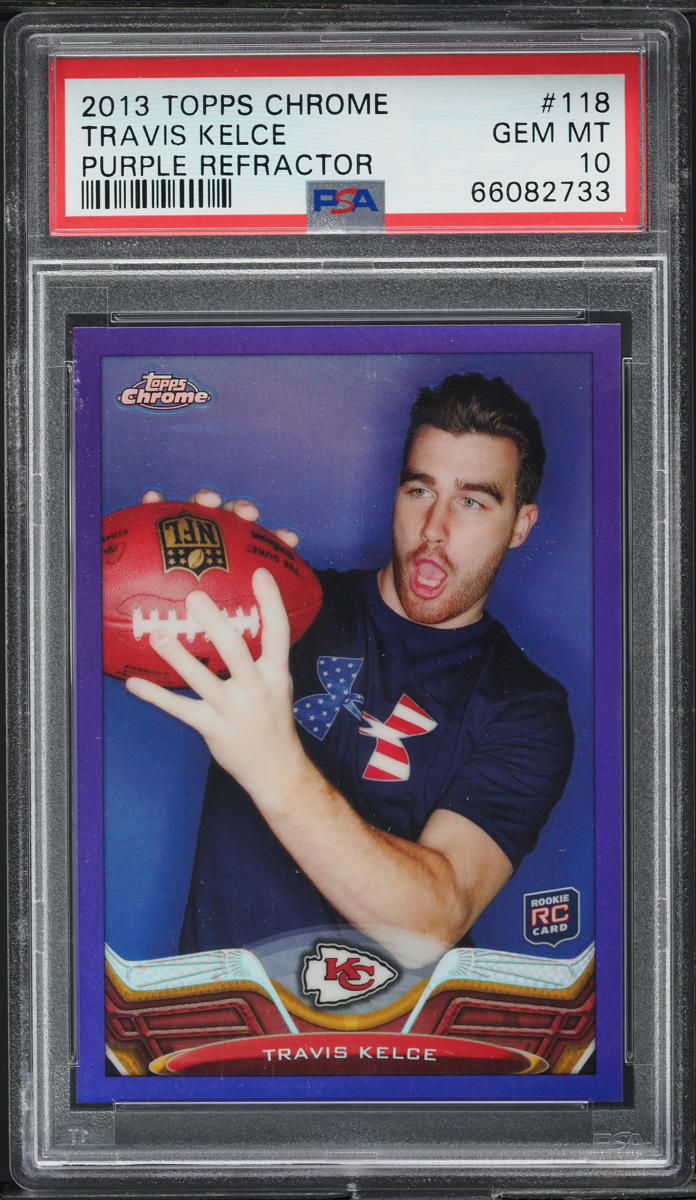 2013 Topps Chrome Purple Refractor Travis Kelce ROOKIE /499 #118 PSA 10 ...