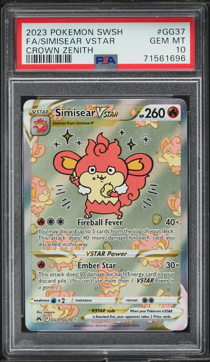 2023 Pokemon SWSH Crown Zenith Full Art Simisear VSTAR #GG37 PSA 10 GEM ...
