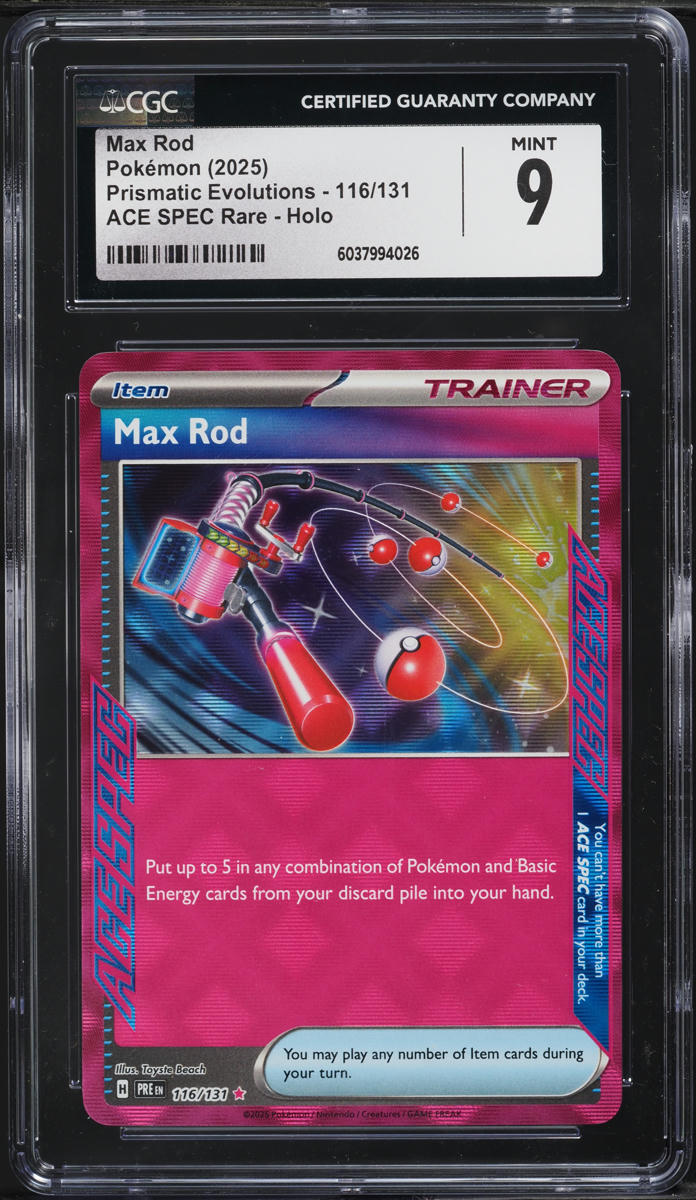 2025 Pokemon SV Prismatic Evolutions Ace Spec Max Rod #116 CGC 9 MINT ...