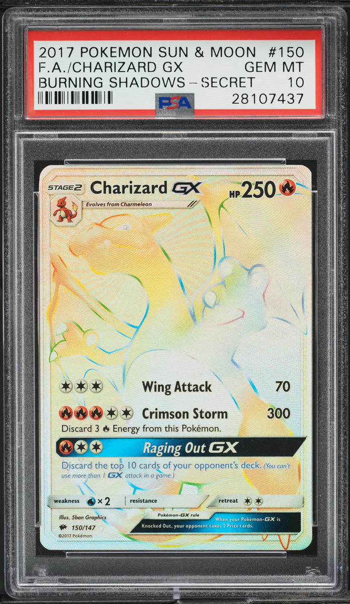 2017 Pokemon SM Burning Shadows Hyper Rare Charizard GX #150 PSA 10 GEM MINT on Fanatics Collect