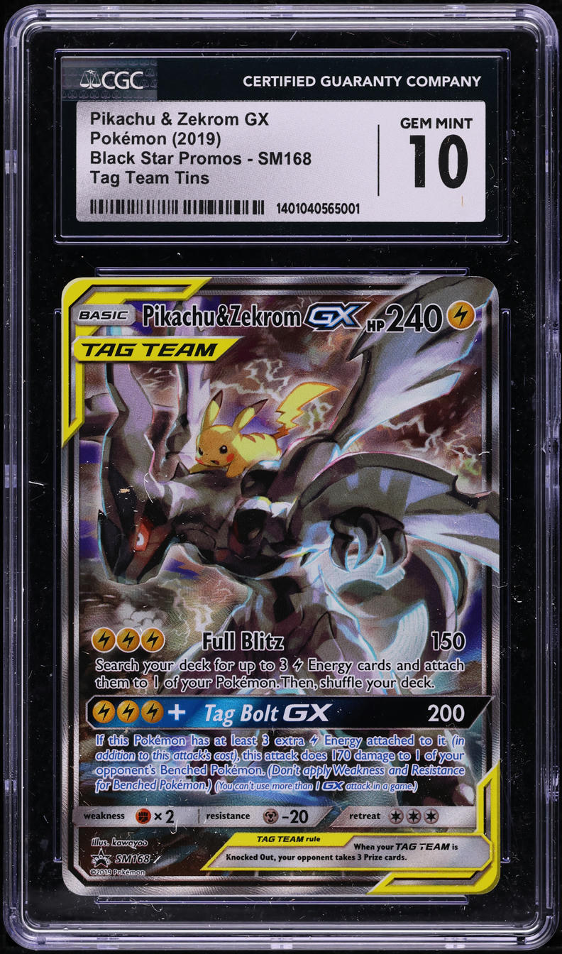 2019 Pokemon SM Black Star Promo Tag Team Tins Pikachu & Zekrom GX #168 CGC 10 on Fanatics Collect