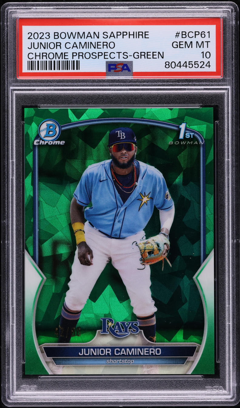 2023 Bowman Chrome Sapphire Green Junior Caminero ROOKIE /60 #BCP-61 PSA 10 GEM on Fanatics Collect