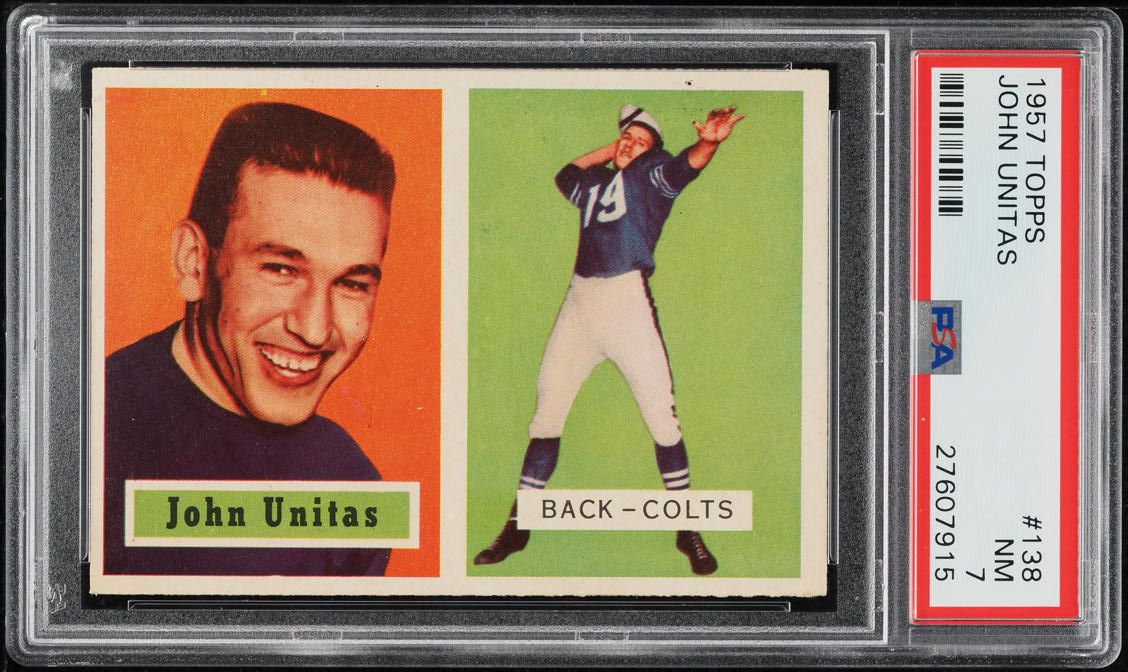 1957 Topps Football Johnny Unitas ROOKIE #138 PSA 7 NRMT on Fanatics ...