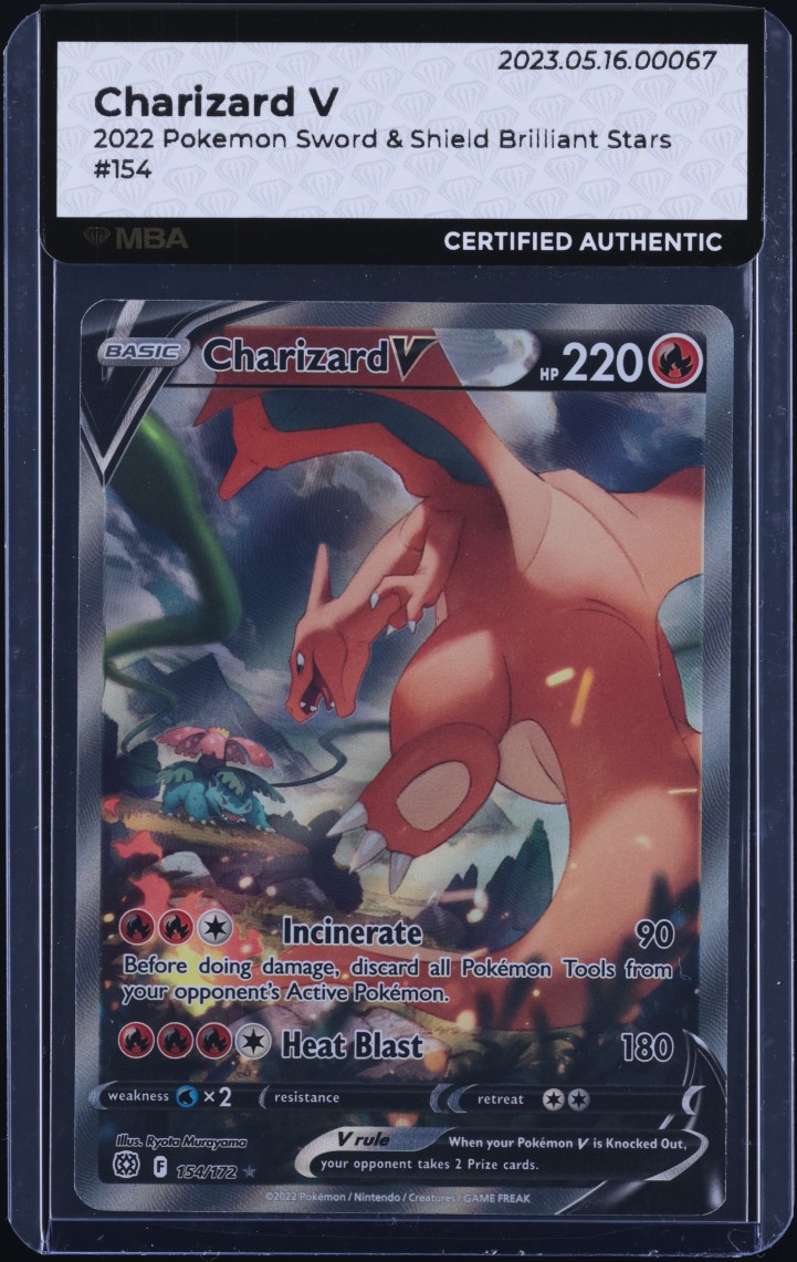 2022 Pokemon Sword & Shield Brilliant Stars Charizard V #154 MBA AUTH ...