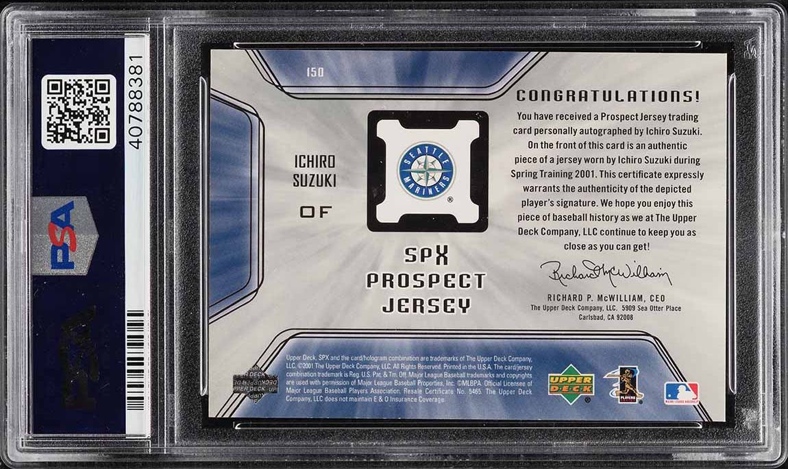 2001 SPx Prospect Jersey Ichiro ROOKIE PATCH AUTO #150 PSA 10 GEM MINT ...