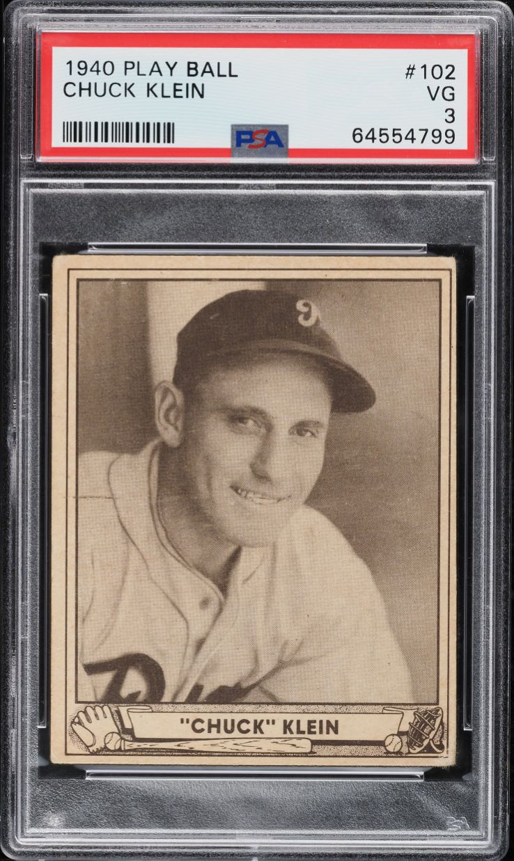 1940 Play Ball Chuck Klein #102 PSA 3 VG on Fanatics Collect
