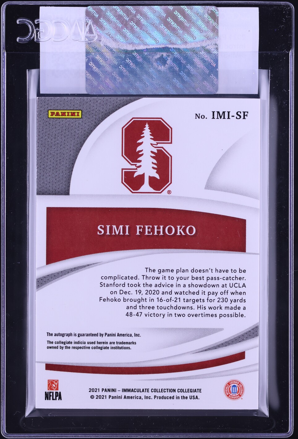 2021 Immaculate Collegiate Introductions Simi Fehoko ROOKIE AUTO /99 ...