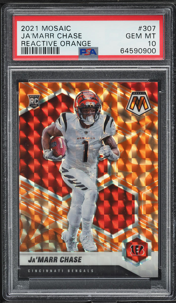 2021 Panini Mosaic Reactive Orange Ja’Marr Chase ROOKIE #307 PSA 10 GEM ...