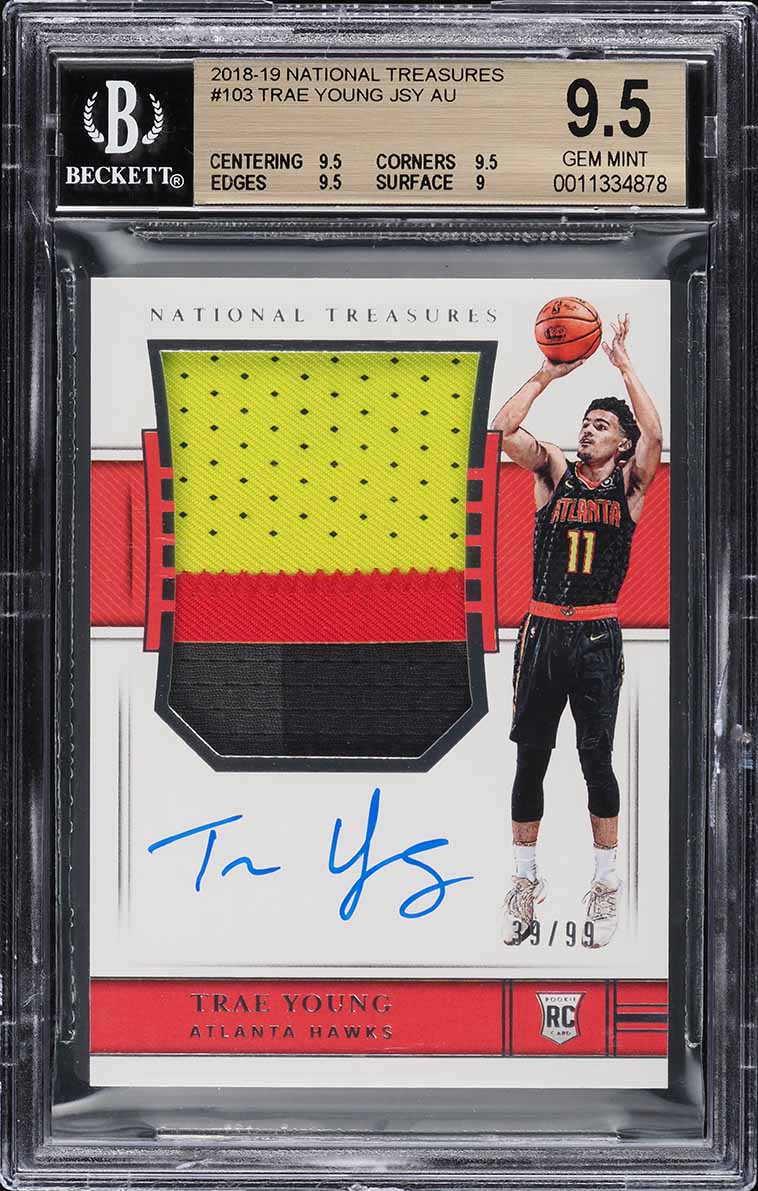 2018 National Treasures Trae Young ROOKIE PATCH AUTO /99 #103 BGS 9.5 ...