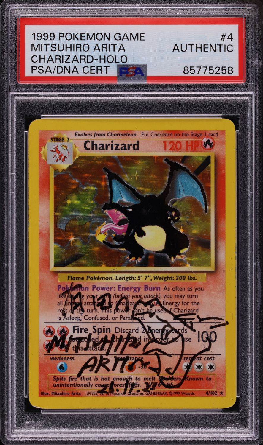 1999 Pokemon Base Set Holo Charizard Mitsuhiro Arita AUTO #4 PSA/DNA ...
