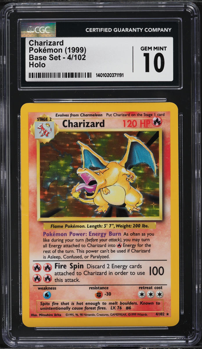 1999 Pokemon Base Set Holo Charizard #4 CGC 10 GEM MINT on Fanatics Collect