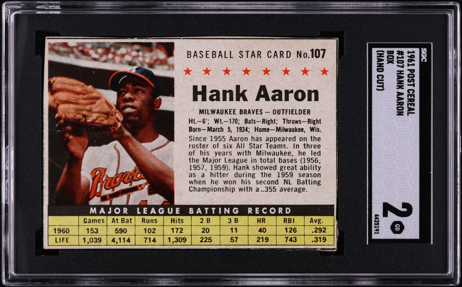 1961 Post Cereal Hank Aaron BOX #107 SGC 2 GD on Fanatics Collect