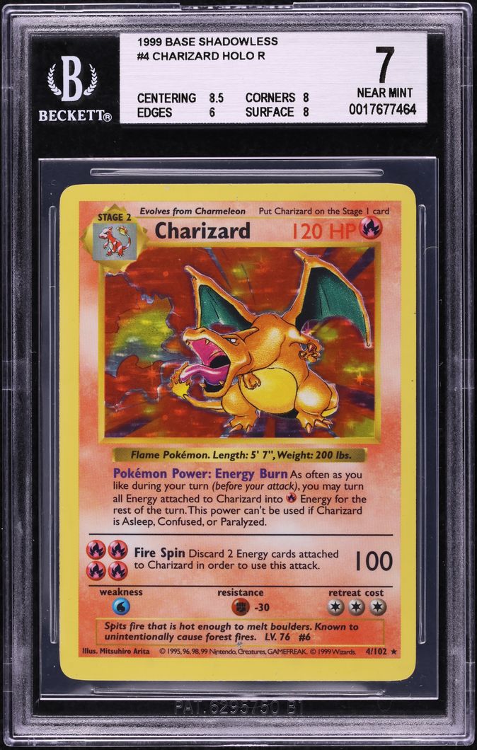 1999 Pokemon Base Set Shadowless Holo Charizard #4 BGS 7 NRMT on ...