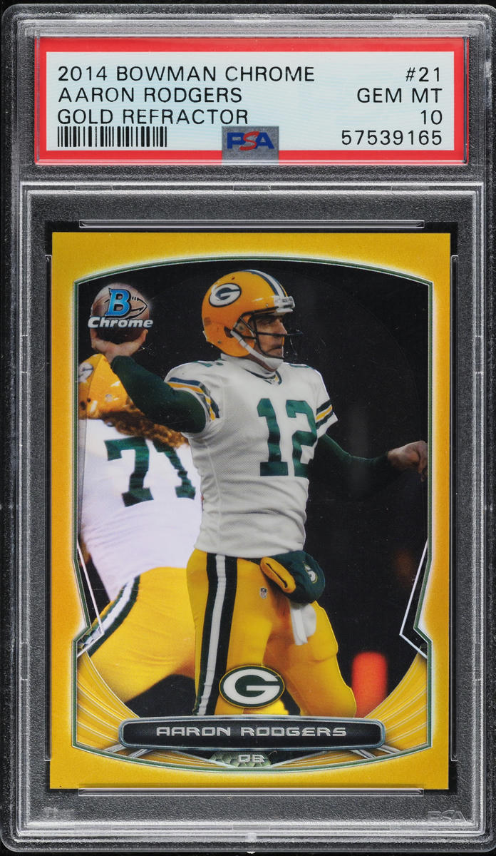 2014 Bowman Chrome Gold Refractor Aaron Rodgers /50 #21 PSA 10 GEM MINT ...