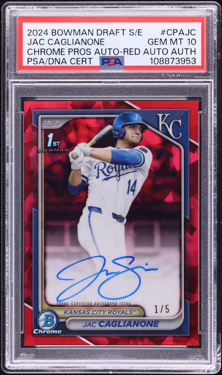 2024 Bowman Chrome Sapphire Red Jac Caglianone PROSPECT AUTO 1/5 PSA 10 ...