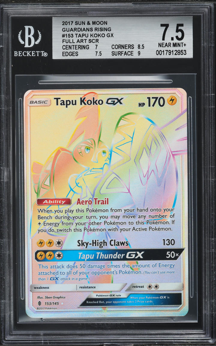 2017 Pokemon Sun and Moon Guardians Rising Full Art Tapu Koko Gx #153 BGS 7.5 on Fanatics Collect