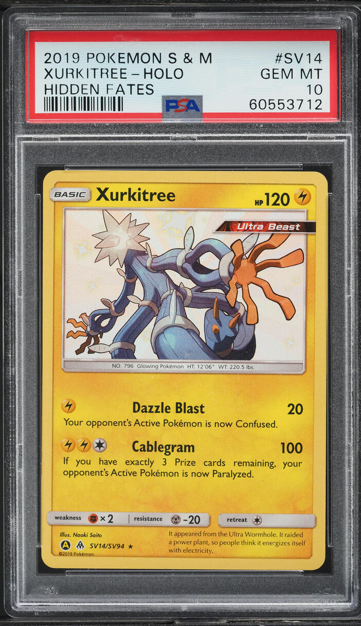 2019 Pokemon Sun & Moon Hidden Fates Shiny Xurkitree #SV14 PSA 10 GEM ...