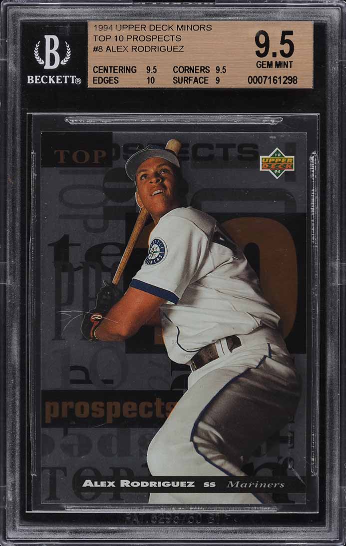 1994 Upper Deck Minors Top 10 Prospects Alex Rodriguez ROOKIE #8 BGS 9. ...