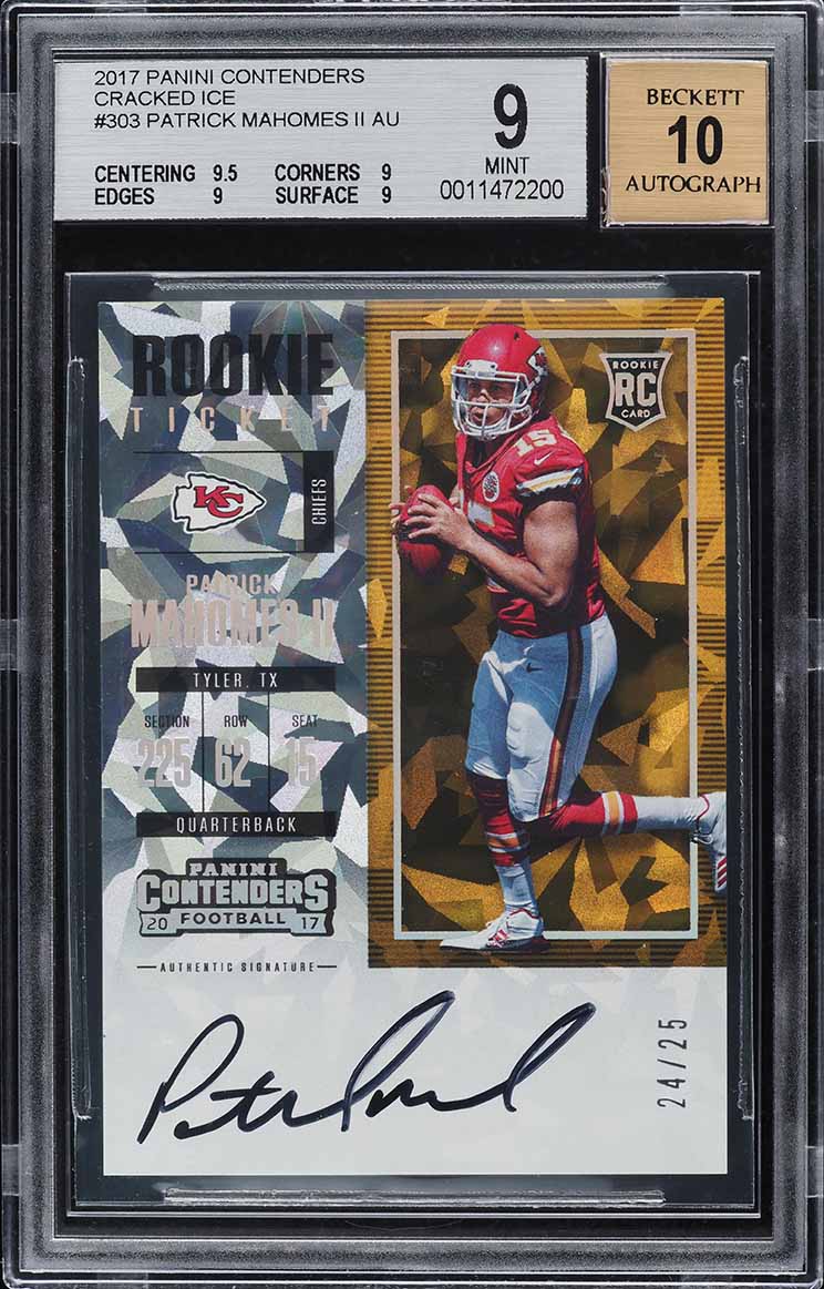 2017 Panini Contenders Cracked Ice Patrick Mahomes II ROOKIE AUTO /25 ...